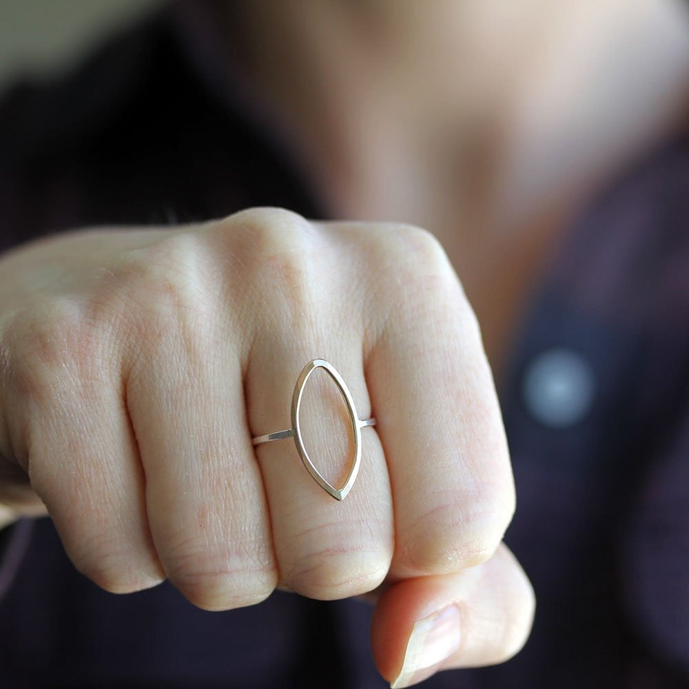 Seer Ring - Simple Hammered Open Ellipse Shape on a Slim Band - Rebecca ...
