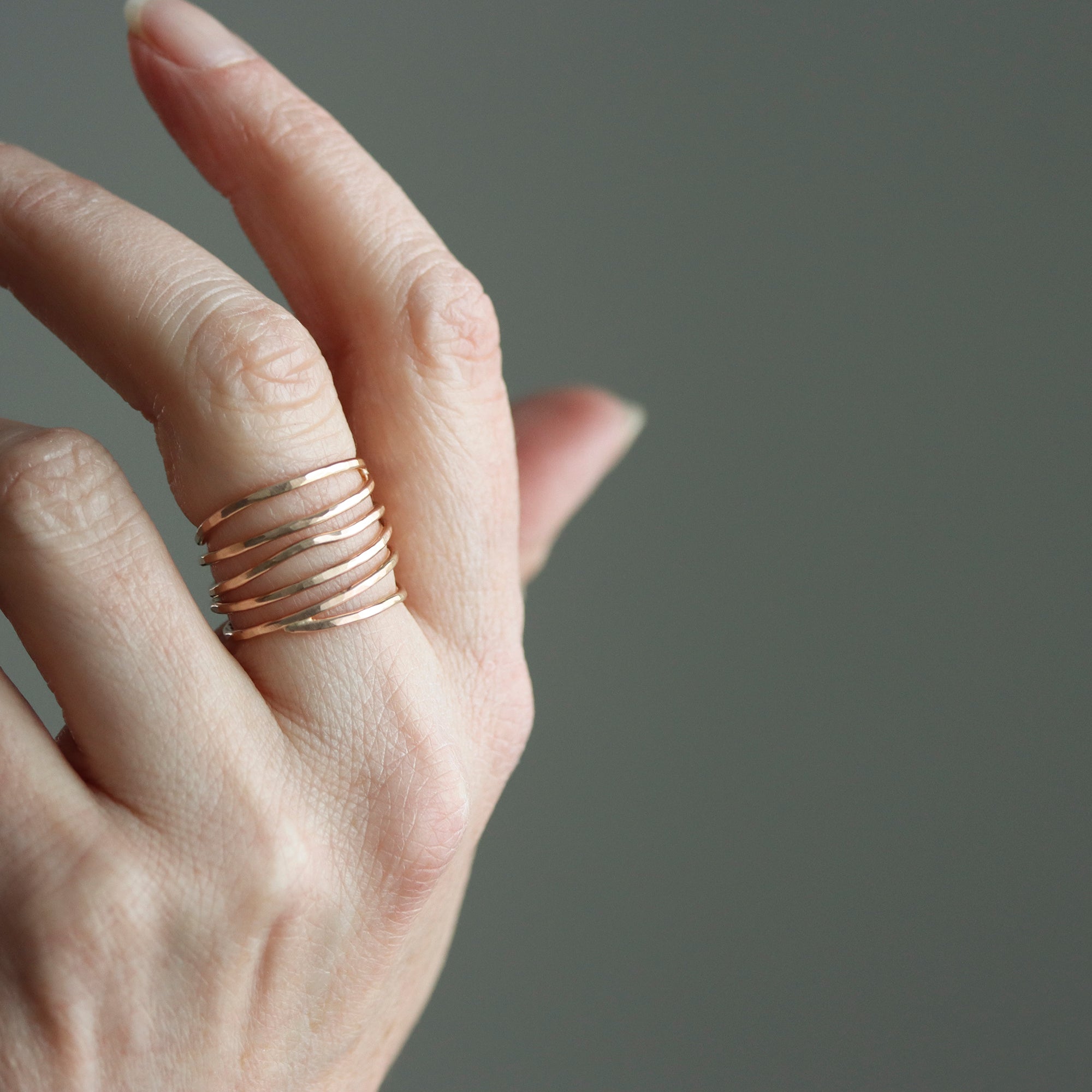 Triple Wrap Ring - Hammered Multi Band Ring - Rebecca Haas Jewelry