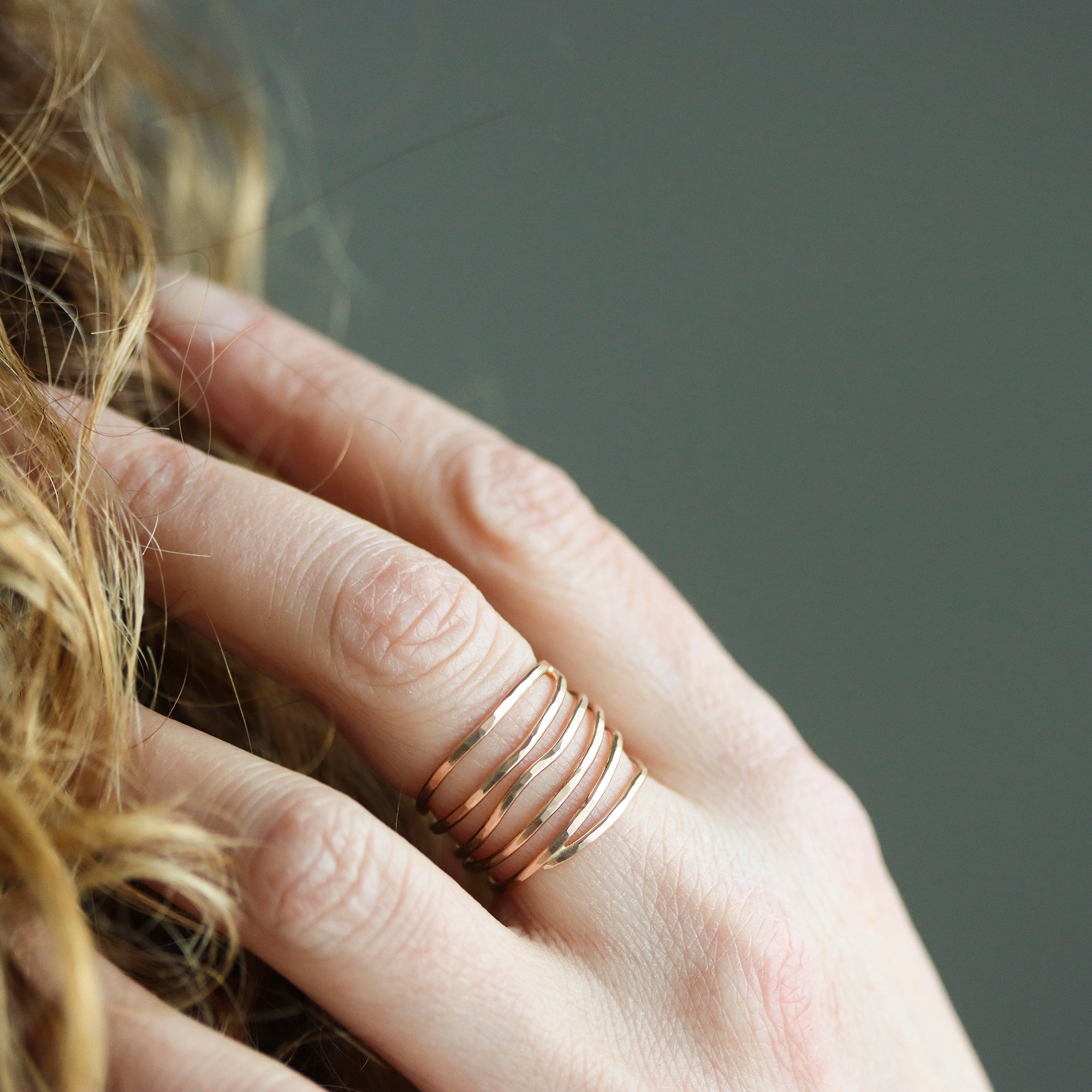Triple Wrap Ring - Hammered Multi Band Ring - Rebecca Haas Jewelry