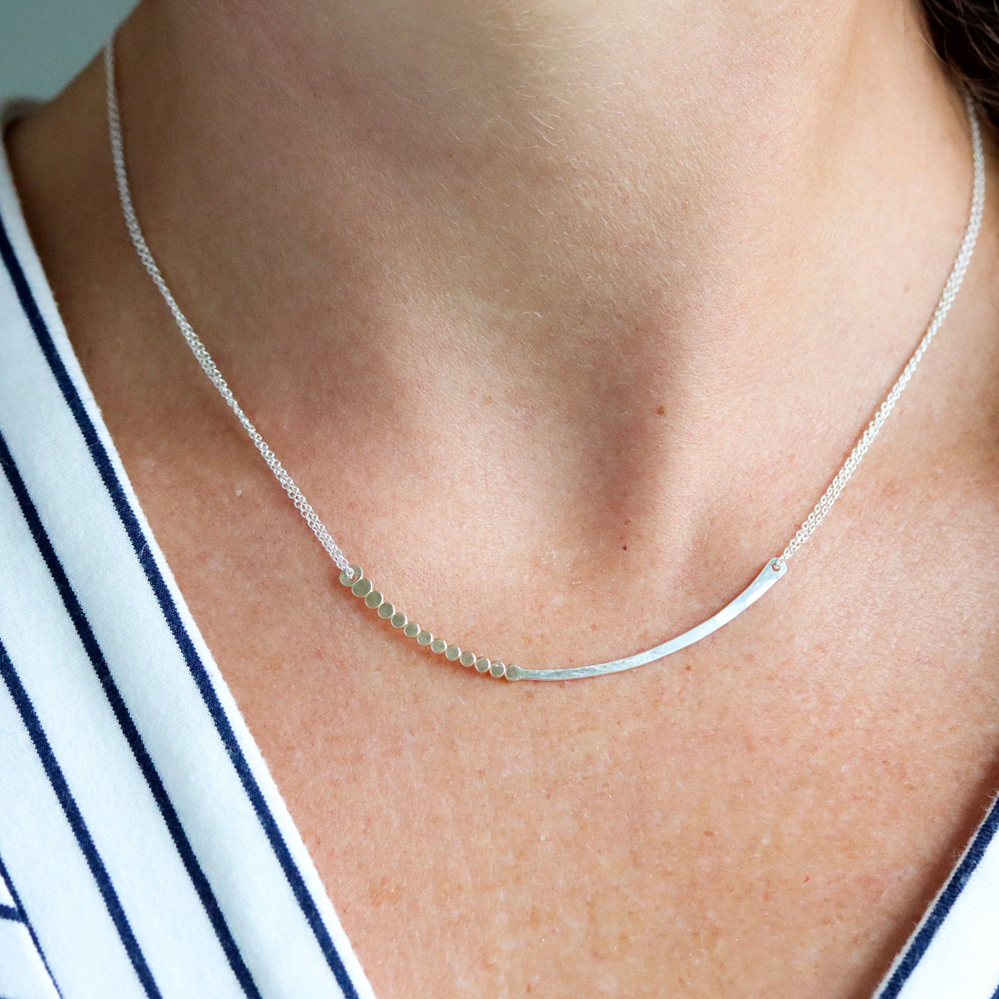 Abacus Necklace - Hammered Gently Curved Bar with Dotted Texture ...