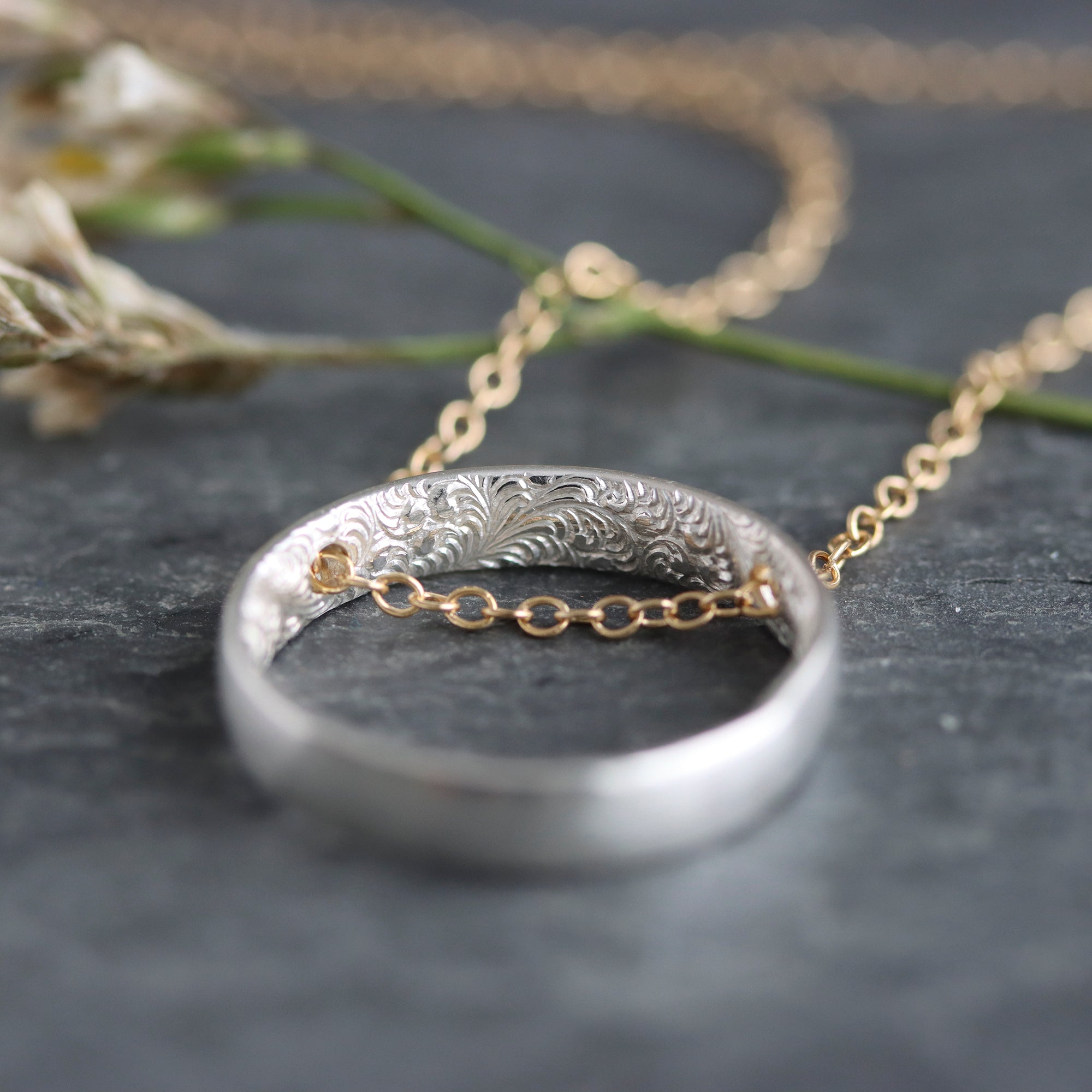 Muse Necklace - Patterned Ring Band Necklace On Chain - Rebecca Haas ...