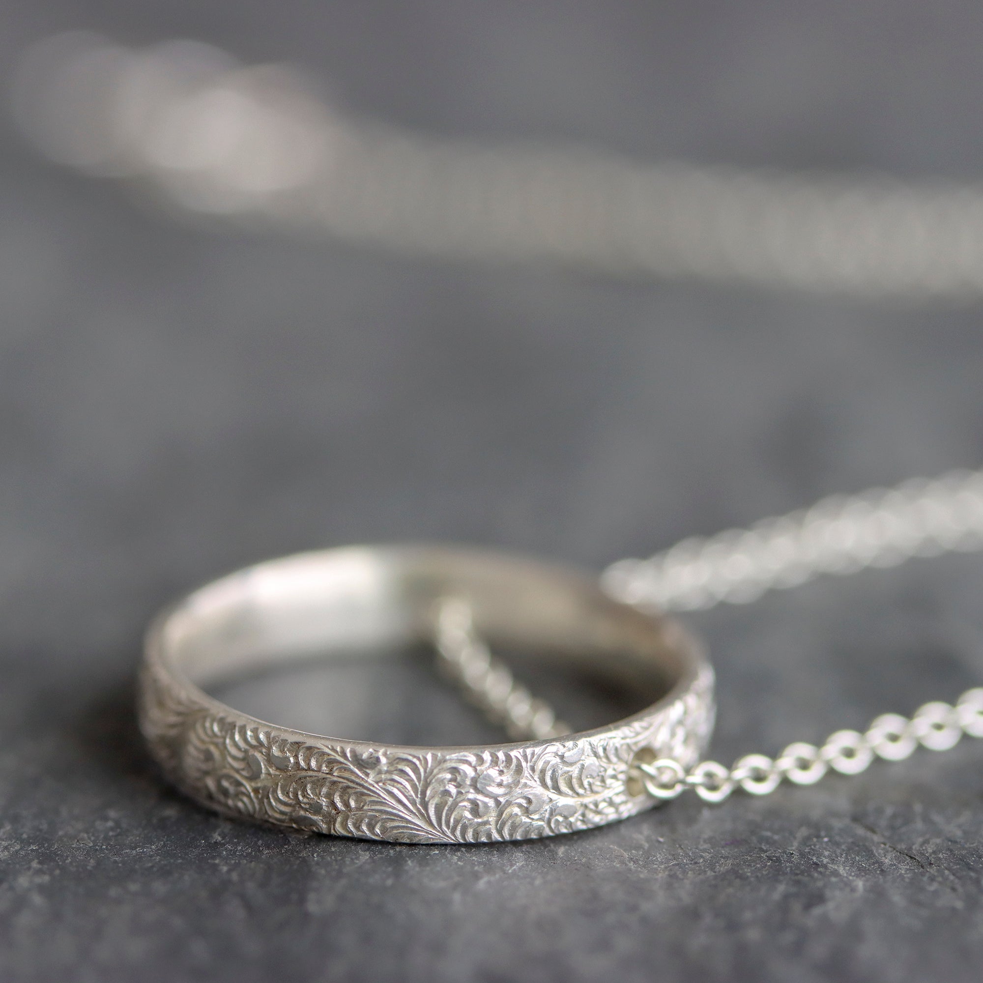 Muse Necklace - Patterned Ring Band Necklace On Chain - Rebecca Haas ...