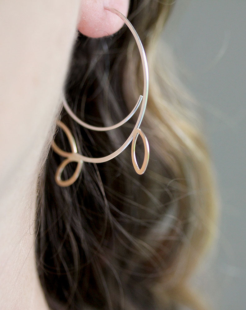Asymmetrical Vine Spiral Hoop - Bohemian Botanical Hoop Earring Design ...