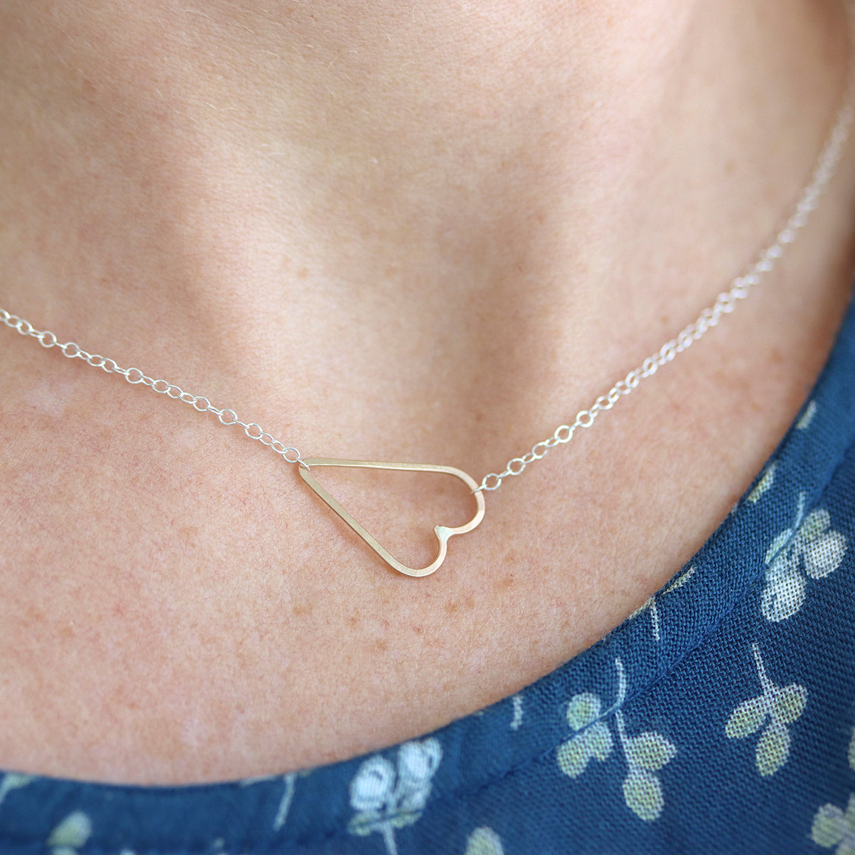 Sideways Heart Necklace - Simple Asymmetrical Heart Pendant on Chain ...