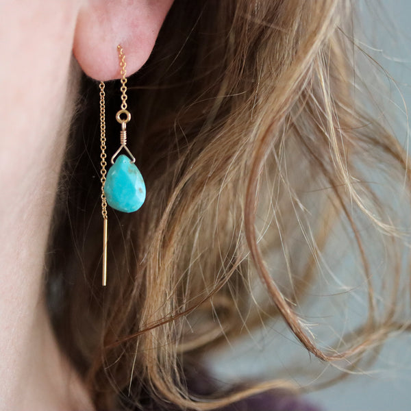 Turquoise Threader Earrings - Modern gemstone and chain dangle design ...