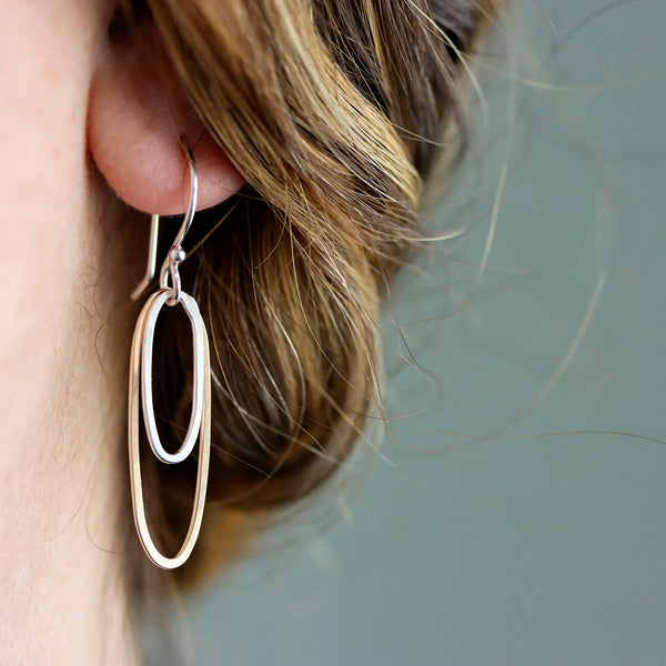 Unity Earrings - Organic Hammered Narrow Nested Ovals - Rebecca Haas ...