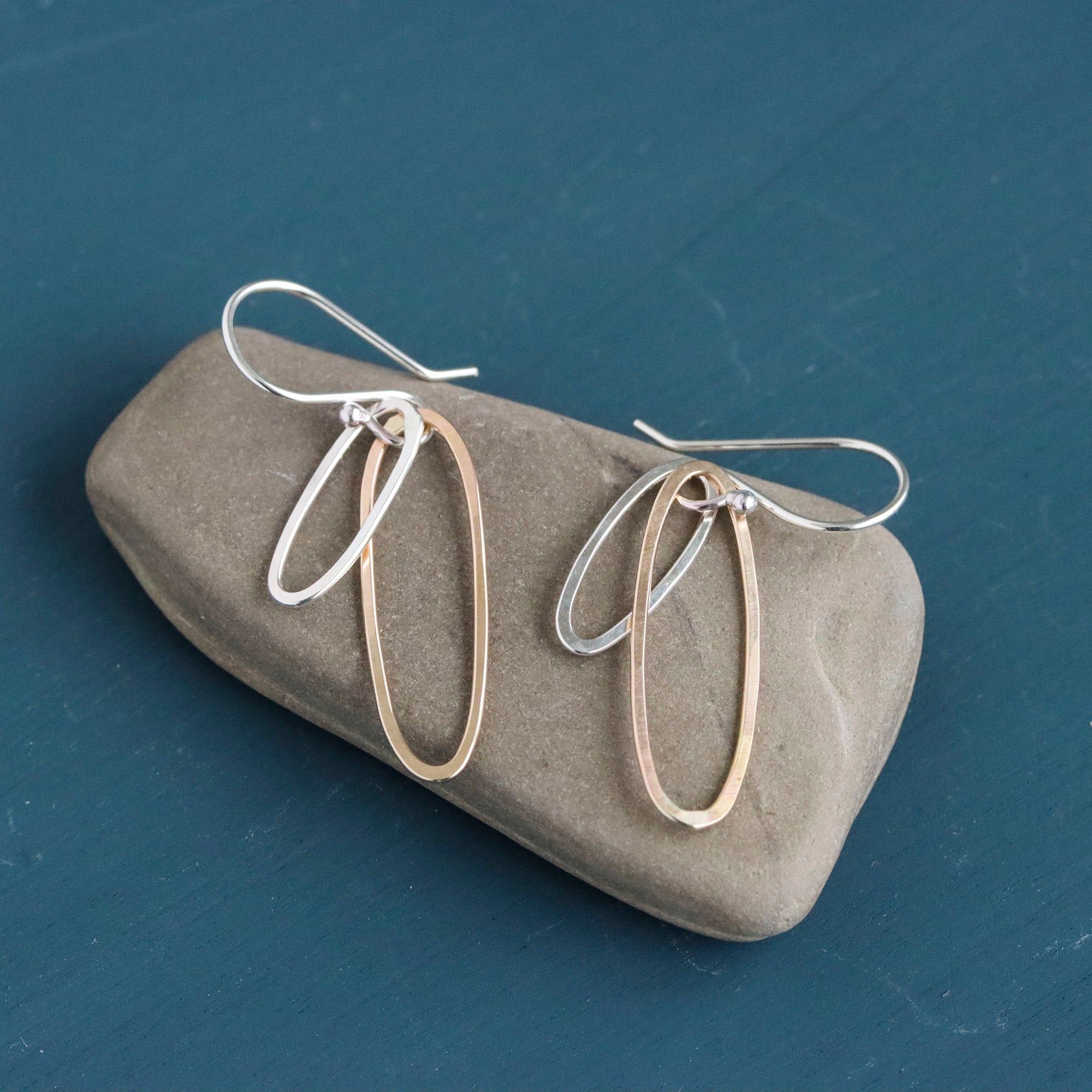 Unity Earrings - Organic Hammered Narrow Nested Ovals - Rebecca Haas ...