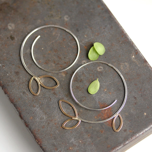 Asymmetrical Vine Spiral Hoop - Bohemian Botanical Hoop Earring Design ...