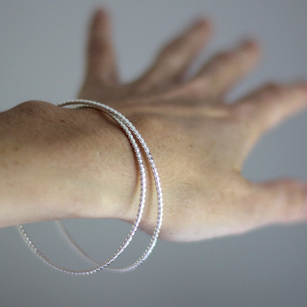 Double Orbit Bracelet - Sculptural Textured Double Bangle in Sterling ...