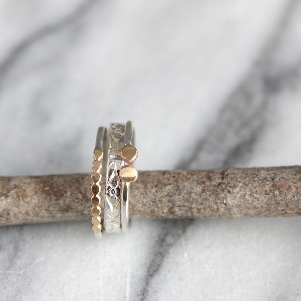 Emily Stack - Bohemian Mixed Metal Stacking Ring Set With Texture ...