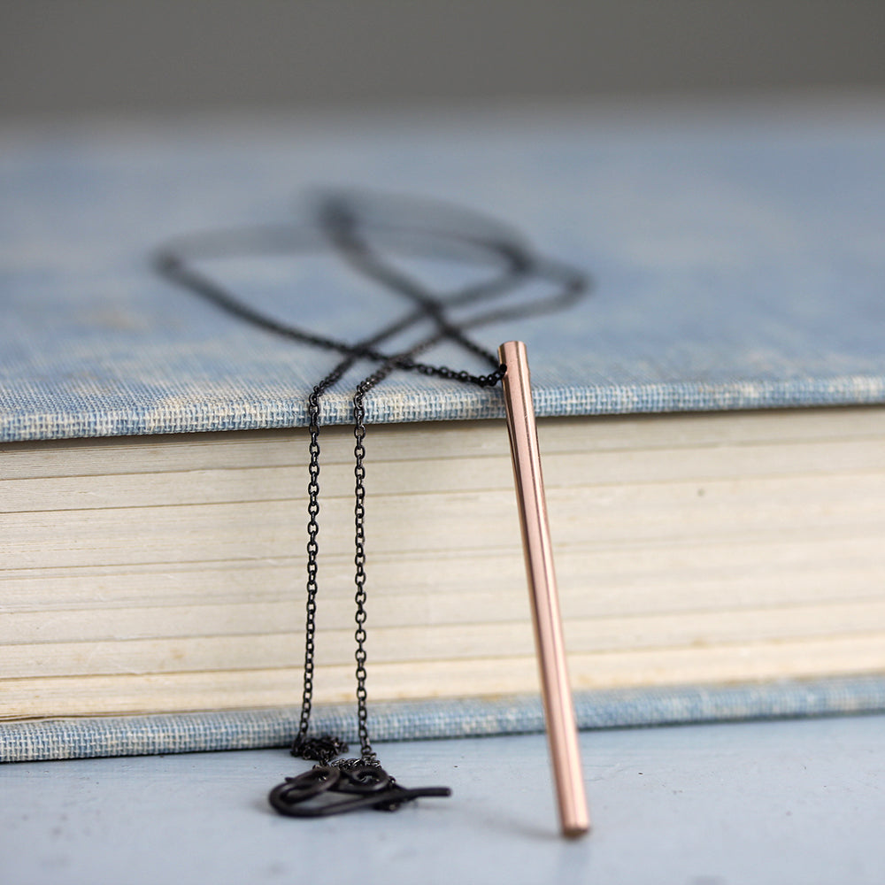 Gold Column Necklace - Minimalist Cylinder Pendant on Chain - Rebecca ...
